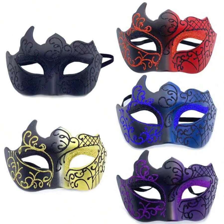 Party 1pc Multicolor Half-Face Plastic Eye Mask With Gold Powder ...