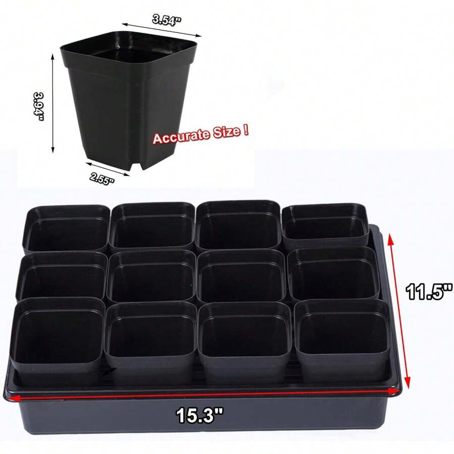 3.5 Inch 60pcs Square Nursery Pots , 5 Pcs Sturdy Seed Starter Trays ...