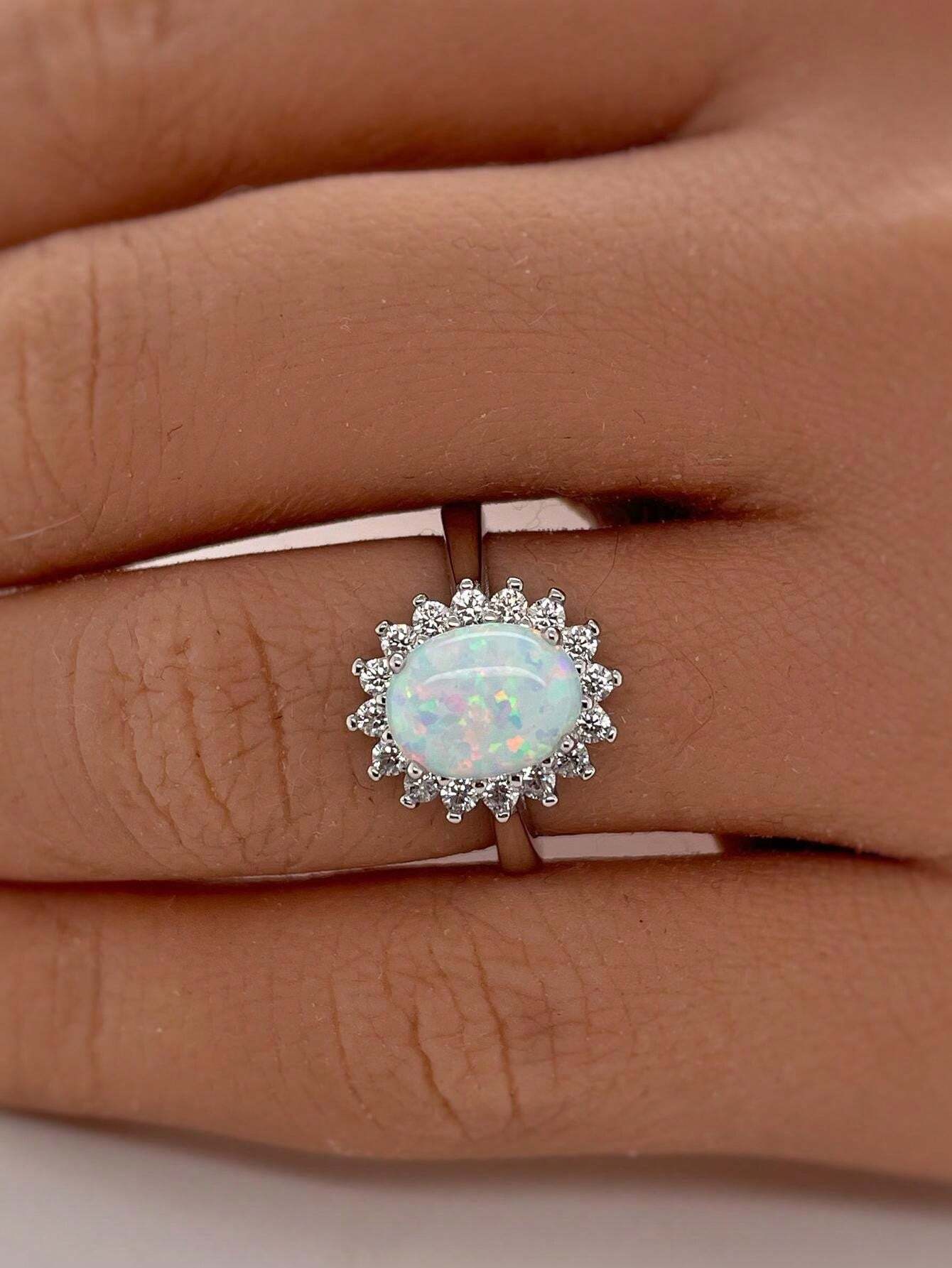 1pc Elegant Promise Ring Inlaid With Shiny Oval Gemstone, Beautiful ...