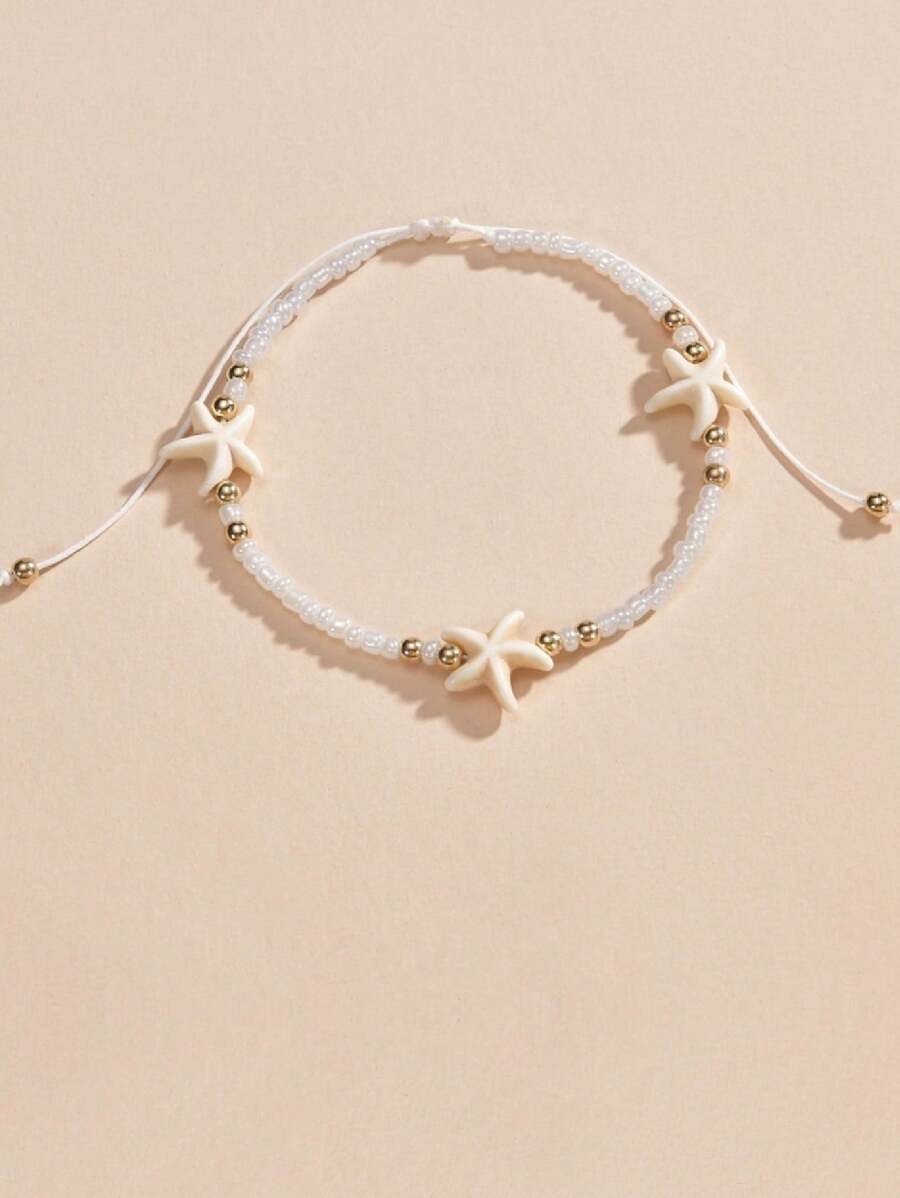 Starfish Decor Beaded Anklet | SHEIN USA