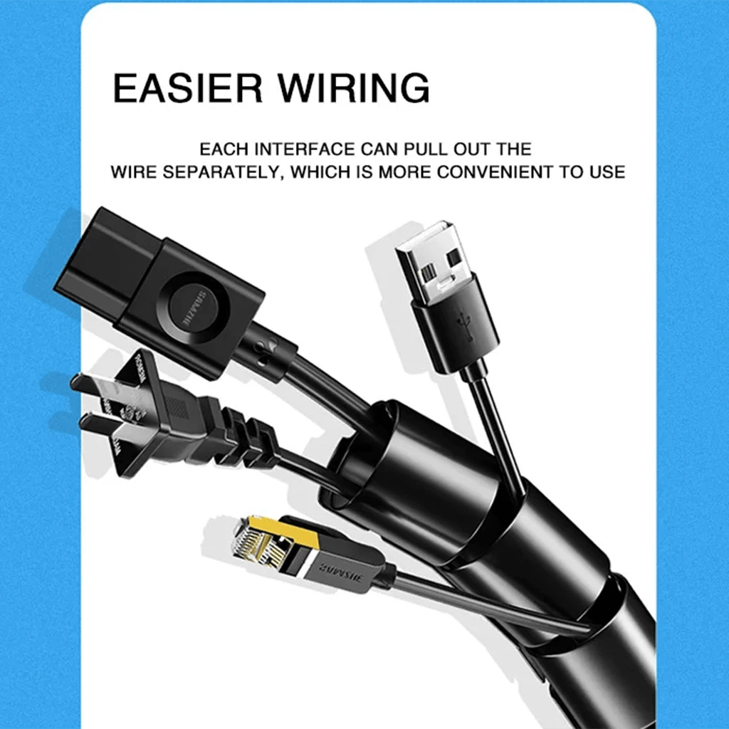 1-5M Long Cable Management Computer Wire Cord Sleeve Organizer Spiral ...