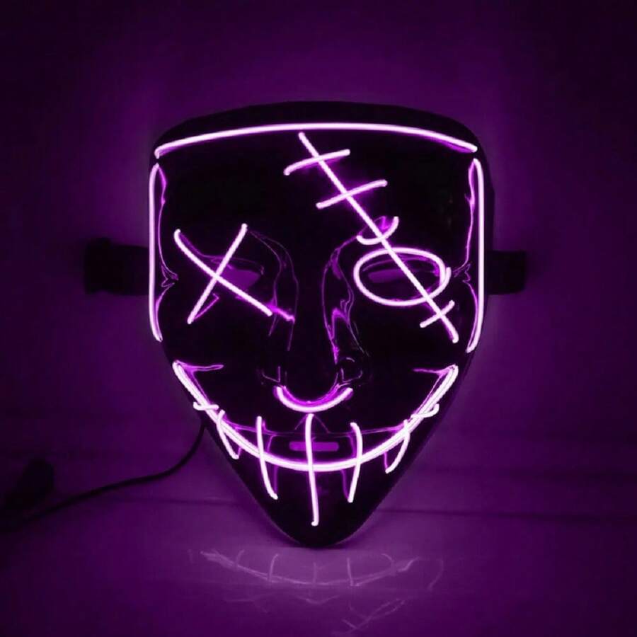 Halloween Glowing Mask Black V-Shaped Blood-Stained Terrifying Mask El ...