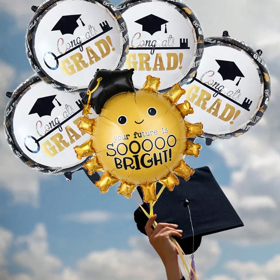 5pcs/Set Sun Balloon, 18in Graduation Cap Pattern Round Balloon, For ...