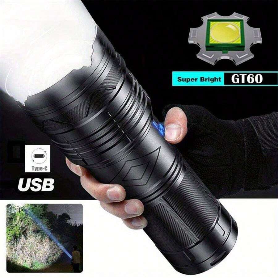 Powerful 60W GT60 LED Flashlight Long Range 1700m Charging Zoomable ...