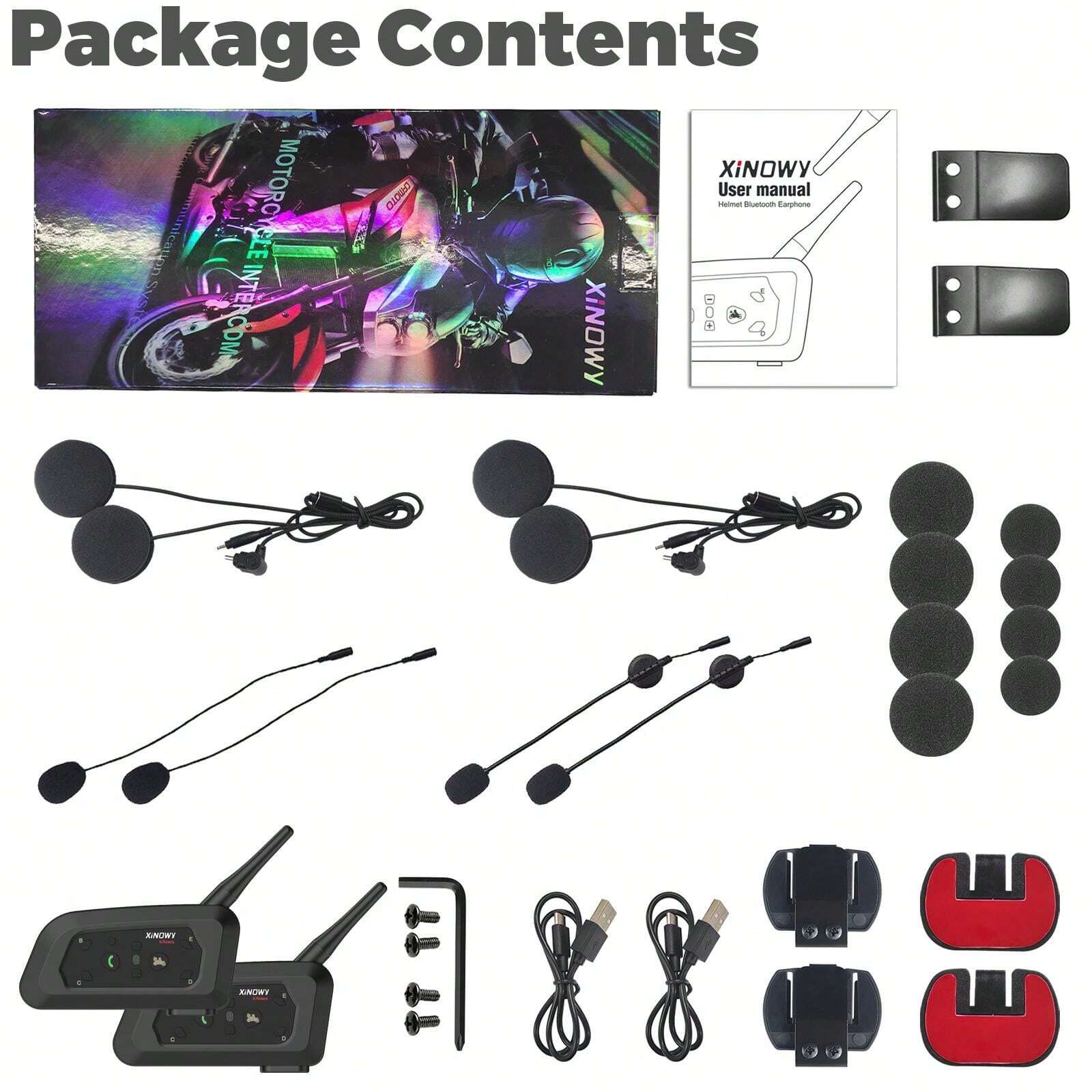 2PCS XiNOWy V6 PRO Motorcycle Helmet Bluetooth Intercom Headset 2 ...