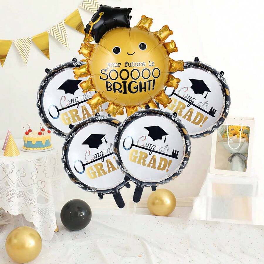 5pcs/Set Sun Balloon, 18in Graduation Cap Pattern Round Balloon, For ...