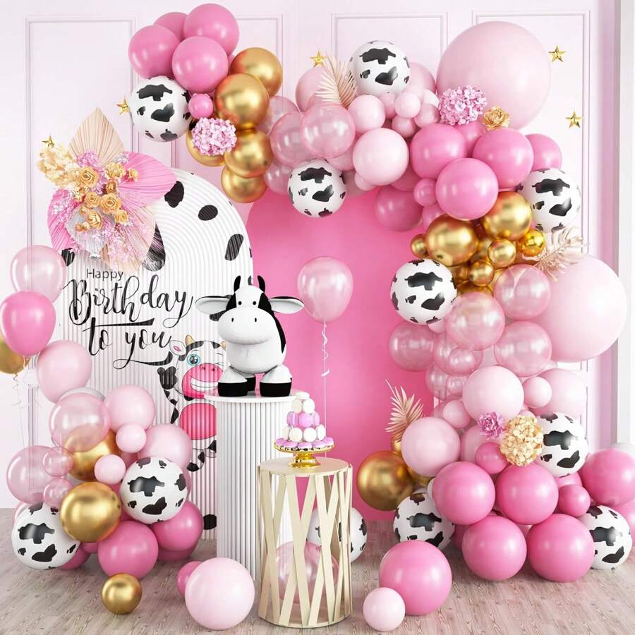 155PCS Pink Balloon Arch Kit, Cow Balloon Arch Kit, Pink Cow Balloons ...