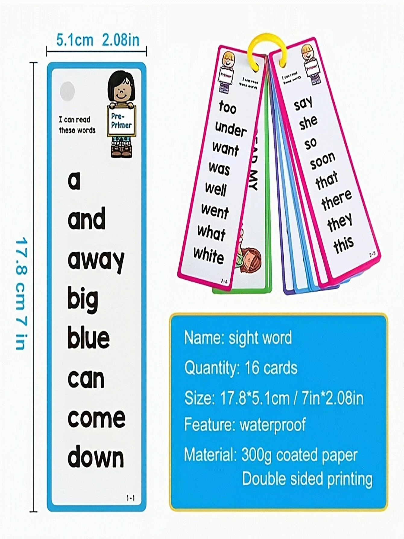16pcs High Frequency English Word Flashcards For Kids With Bookmark ...