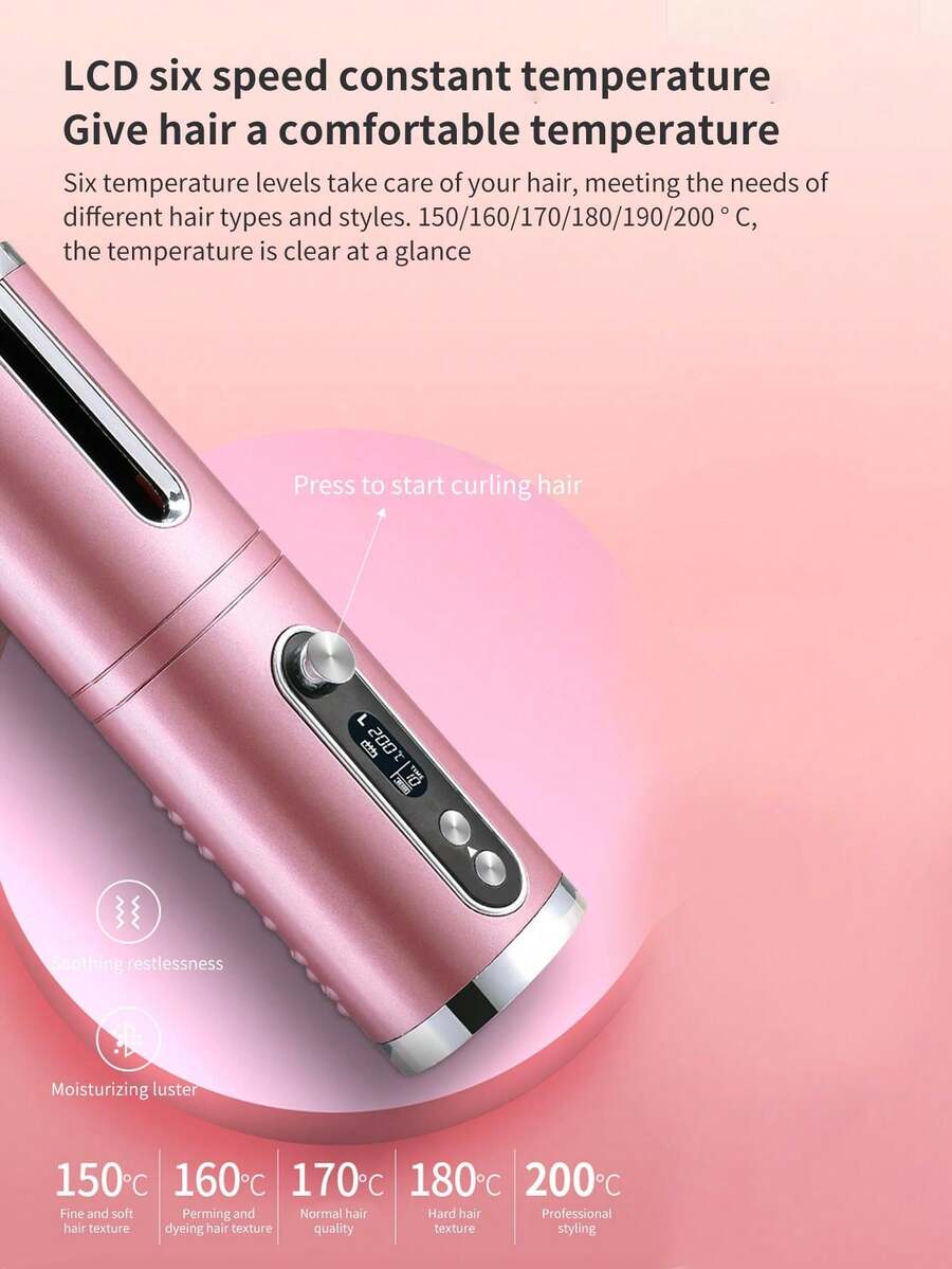 Cordless Automatic Hair Curler With Ceramic Rotating Barrel, Portable ...