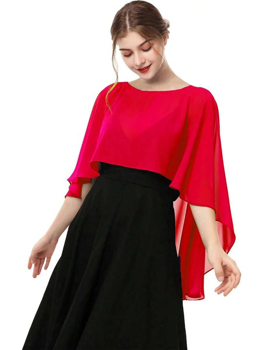 Women Soft Capes Wedding Jacket Chiffon Shrug Bridal Bolero Long Shawl ...