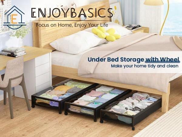 ENJOYBASICS Under Bed Storage With Wheels, 50L Large Metal UnderBed ...