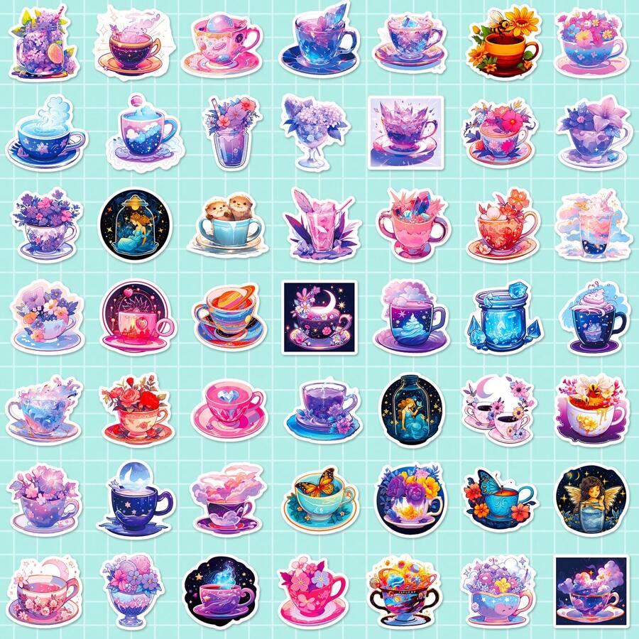 100pcs Aesthetic Stickers Pack, Spring Cartoon Starry Sky Girl Cup In ...