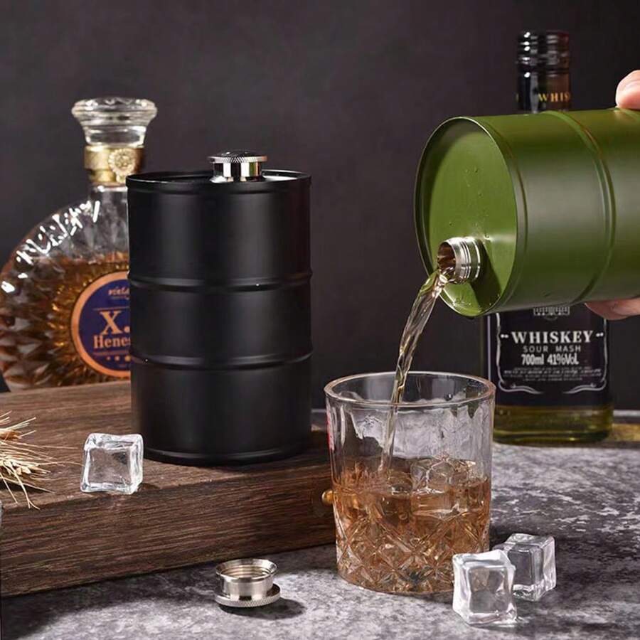 1pc Stainless Steel Oil Barrel Shaped Hip Flask, Portable Liquor Flask ...