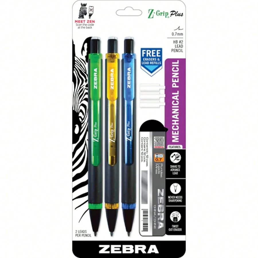 Z-Grip Plus Mechanical Pencil 0.7mm With Lead And Erasers 3-Pack ...