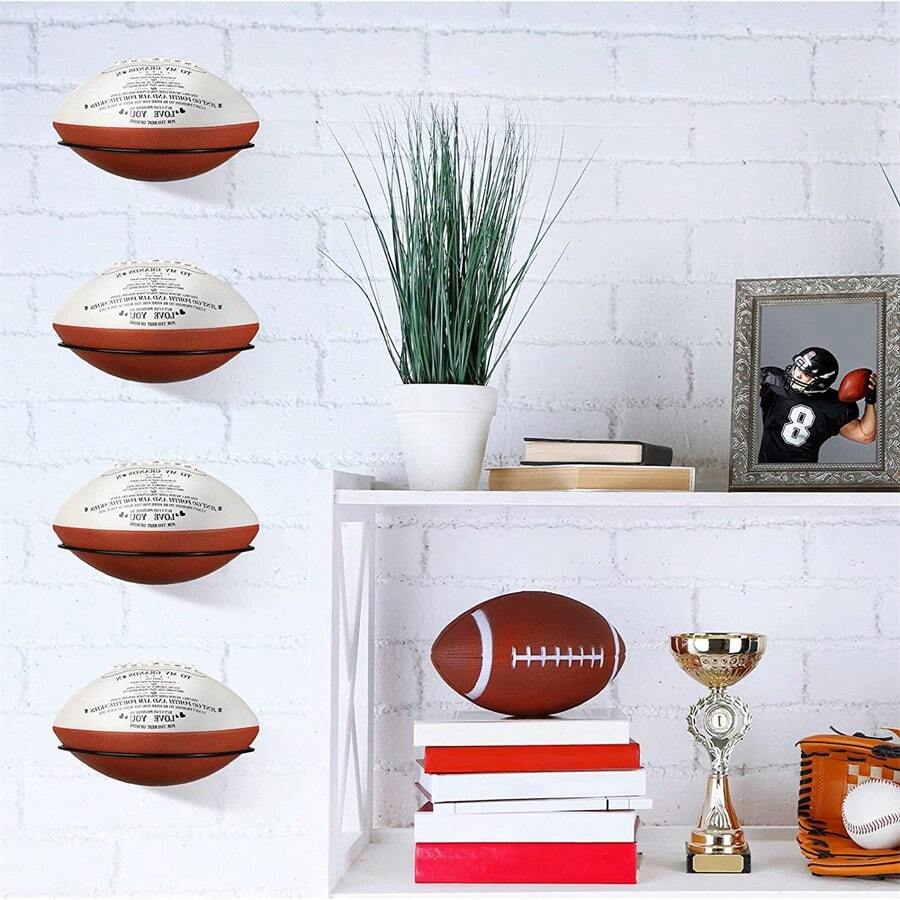 Wall Mount Iron Football Display Rack, Space Saving Football Support ...