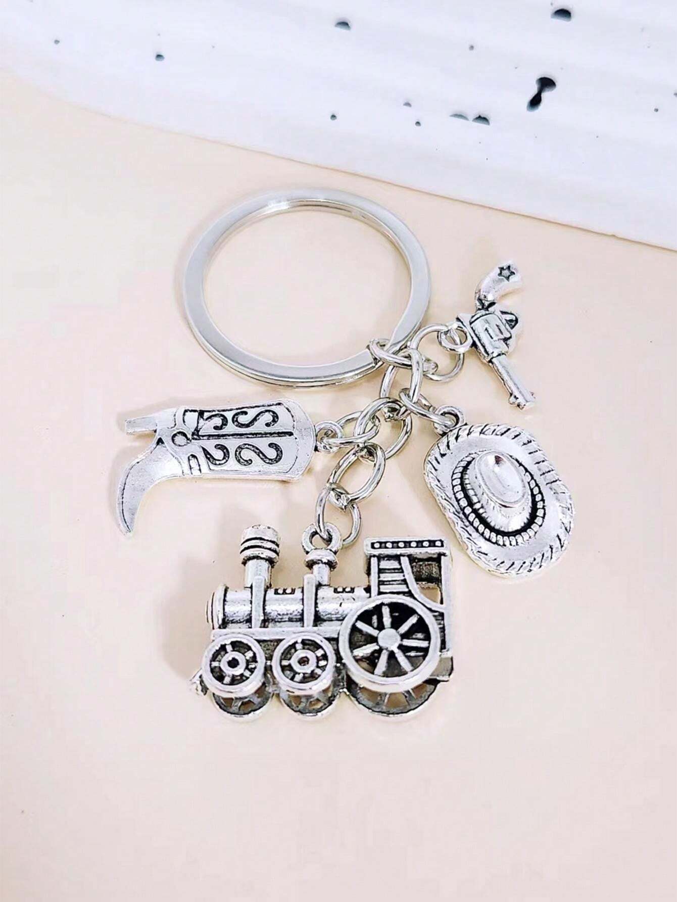 Vintage Western Style Keychain With Train Engine Cowboy Hat, Boot ...