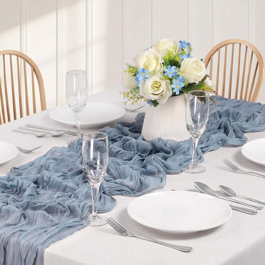 1Pack/6packs Cheesecloth Table Runner Gauze Boho Rustic Dusty Blue ...