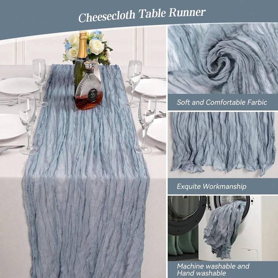 1Pack/6packs Cheesecloth Table Runner Gauze Boho Rustic Dusty Blue ...