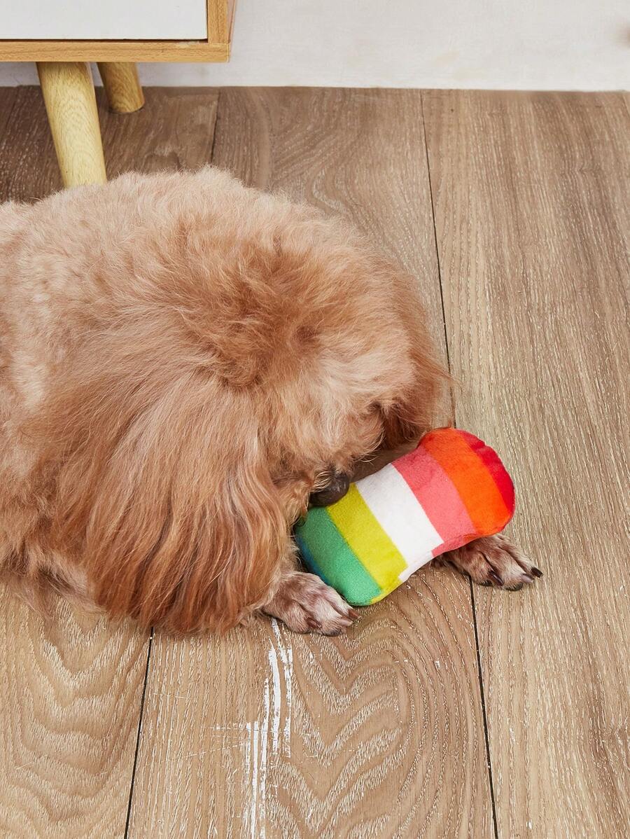 Pet Sound Emitting Plush Doll, Rainbow Bone Design, Perfect For Dogs ...