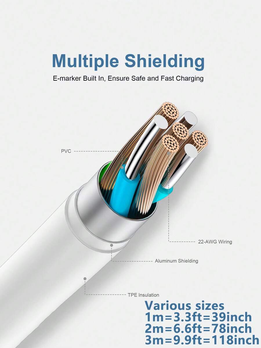 60W USB C -C Fast Charging Cable PD Cable Fast Charging, 3.3/6.6/10FT C ...