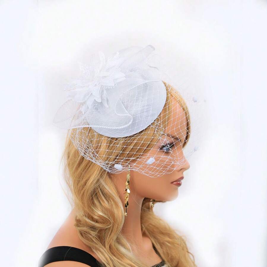 Original Bridal Mesh Netting Hat, Feather Headpiece For Horse Racing ...