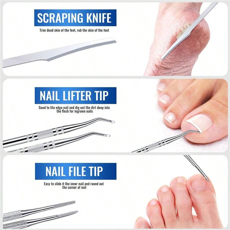 4-Piece Set With Built-In Toenail Cleaner, Built-In Toenail Lifter And ...