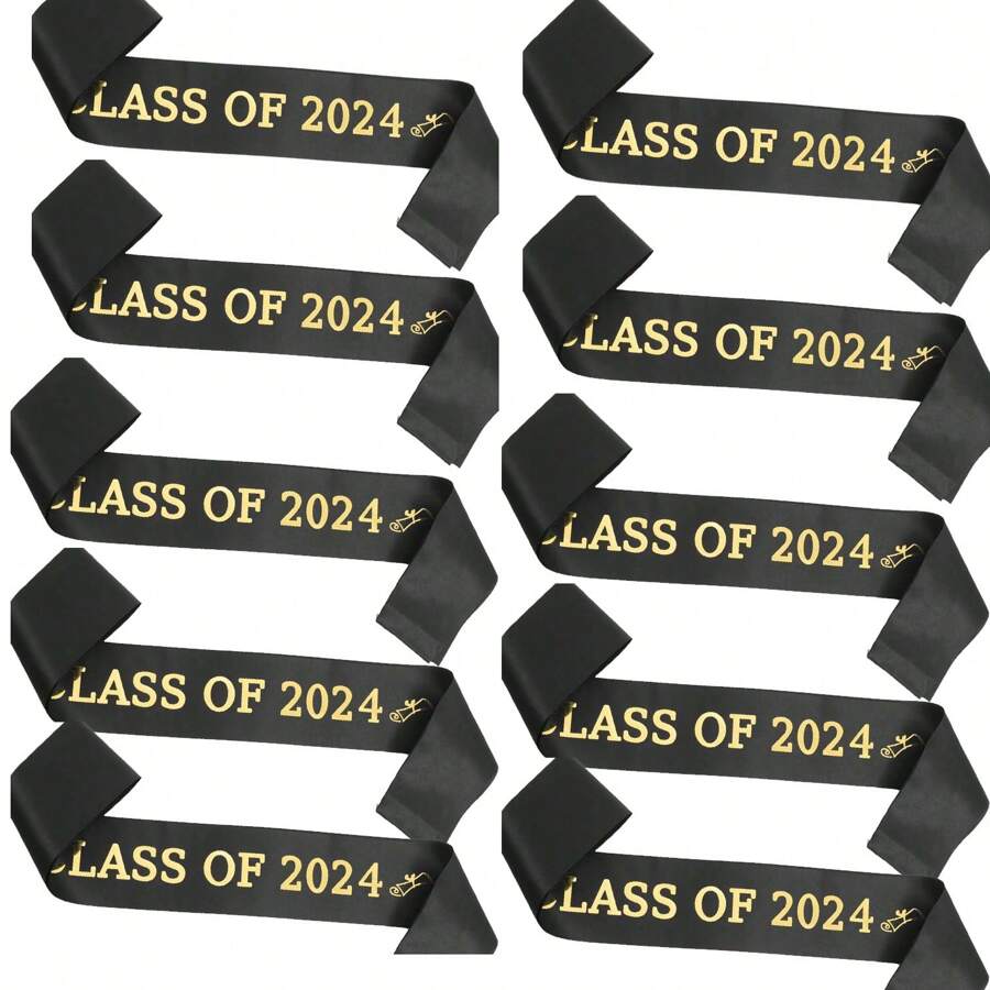 10pcs Black Senior 2024 Satin Sash With Gold Printing Letters - Finally ...