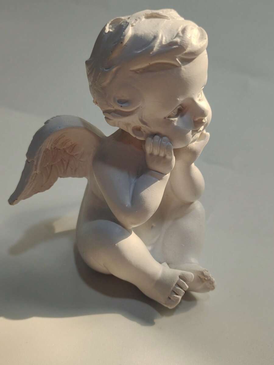Cherubic Angel A Style Sculpture Figure, White, For Tabletop Home ...