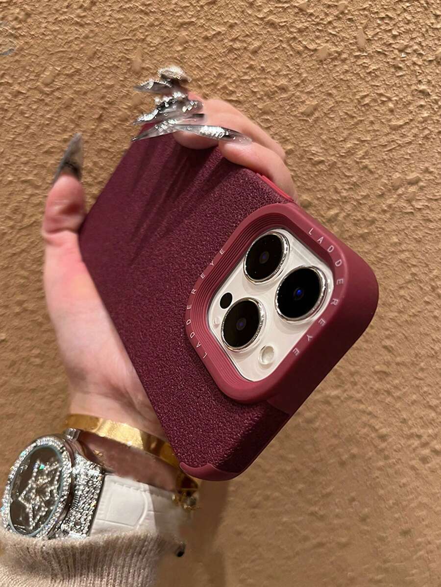 Red Apple Burgundy Minimalist Leather Moon Shape Phone Case Compatible ...