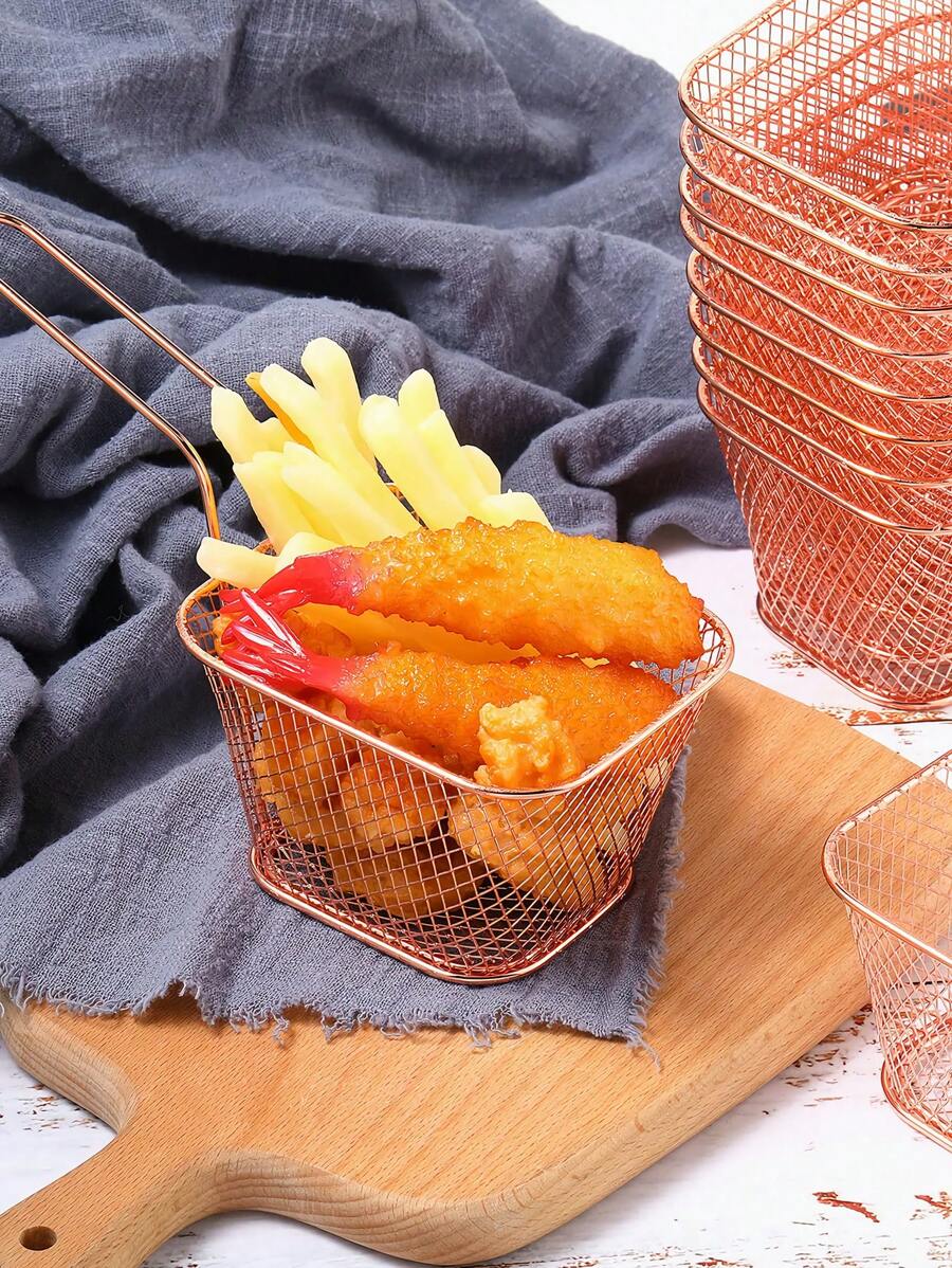 1 Pc Mini Square Fry Basket With Handle Chrome French Fry Holder Chip ...