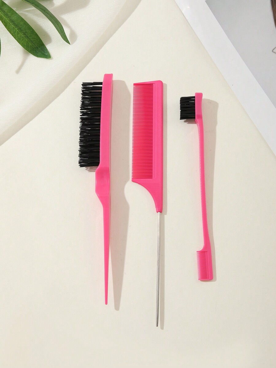 3pcs Hair Styling Comb Set, Teasing Hair Brush Rat Tail Comb Edge Brush ...