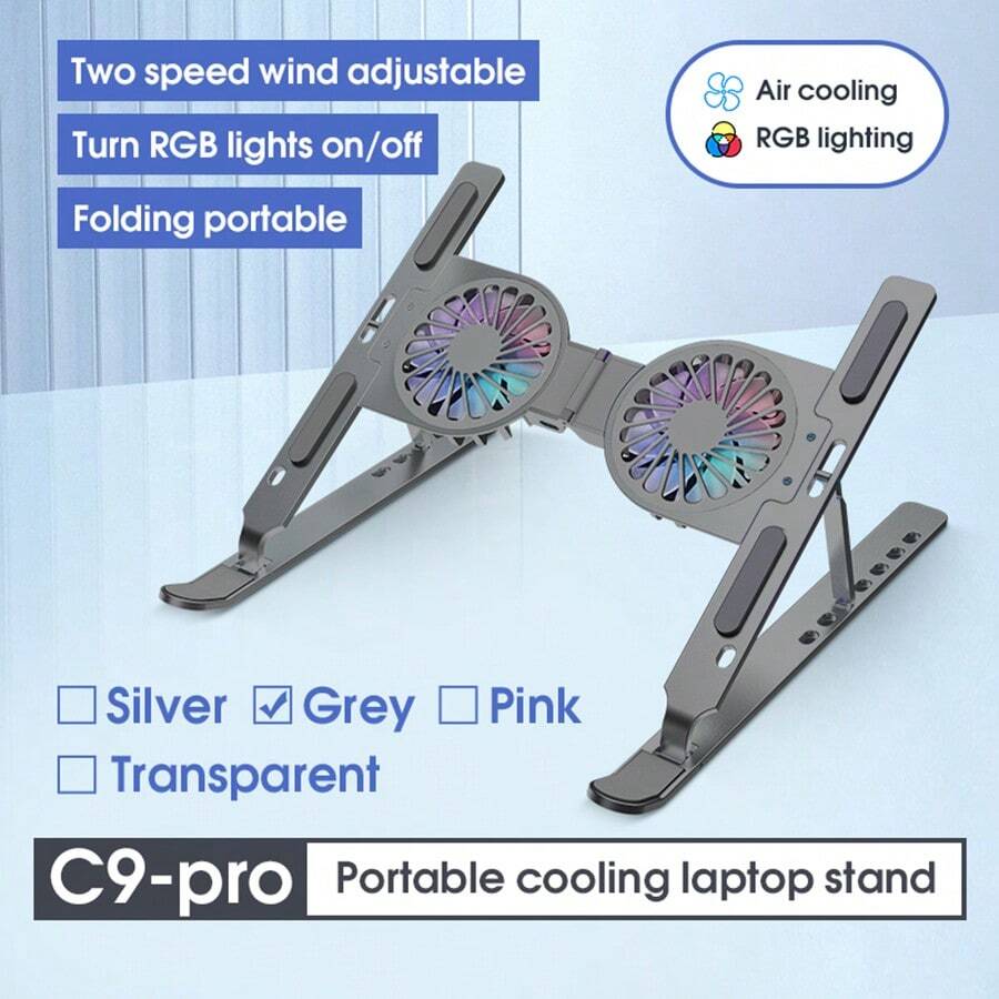 10'' Grey Laptop Stand With Strong Air-Cooled Heat Dissipation, Silent ...