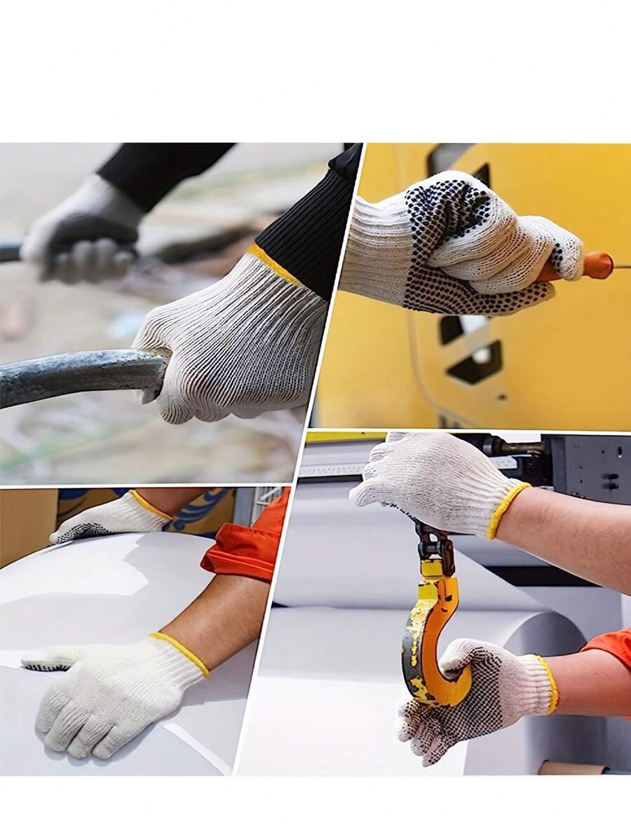 12 Pairs Raw White Polycotton Safety Protection Work Gloves For Painter ...