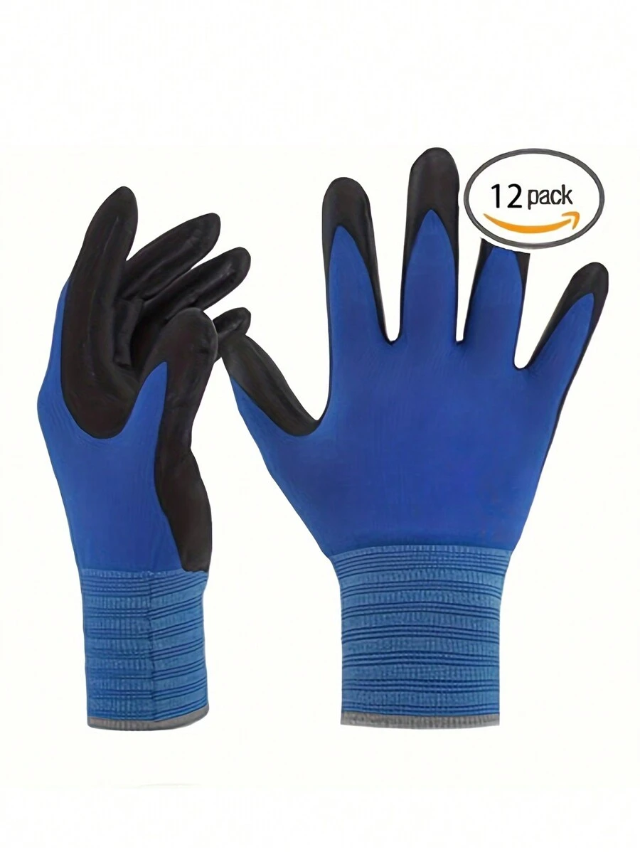 12 Pairs Latex Coated Work Gloves Bulk For Men Women Crinkle Rubber ...