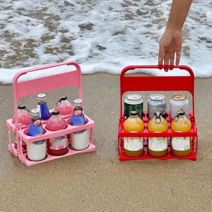 1pc Portable Folding Beer & Beverage Rack, 6-Hole Handheld Cup Holder ...