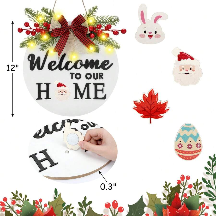 Interchangeable Welcome Home Sign, Front Door Decor With 4 Seasonal ...