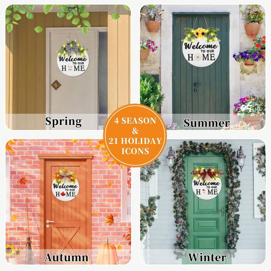 Interchangeable Welcome Home Sign, Front Door Decor With 4 Seasonal ...