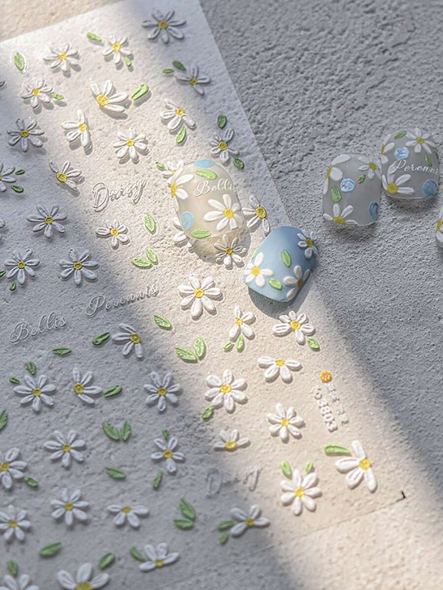 5D Embossed Spring Flowers Nail Sticker Daisy Adhesive Nail Art ...