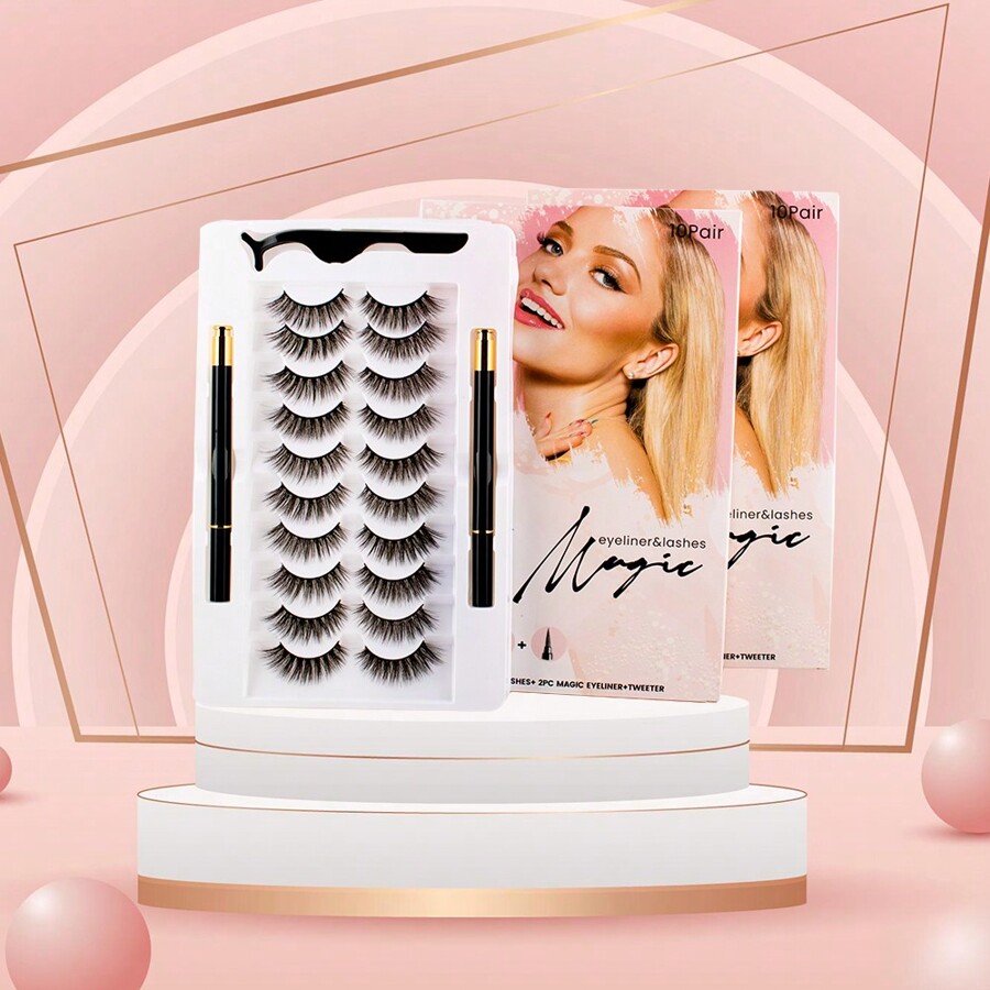 10 Pairs Faux Mink Eyelashes Natural Looking False Lashes Cross Fluffy ...