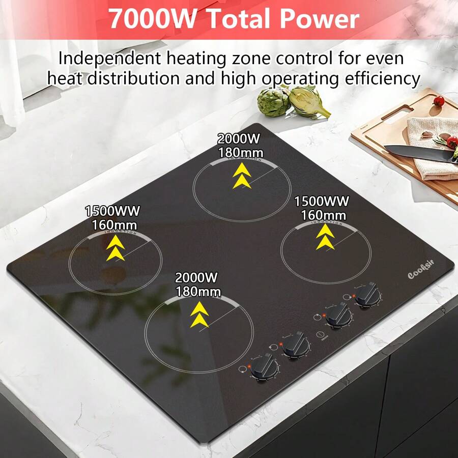 Cooksir Induction Hob 4 Zone, 7000W, Electric Hob 59cm Built-In Hob ...