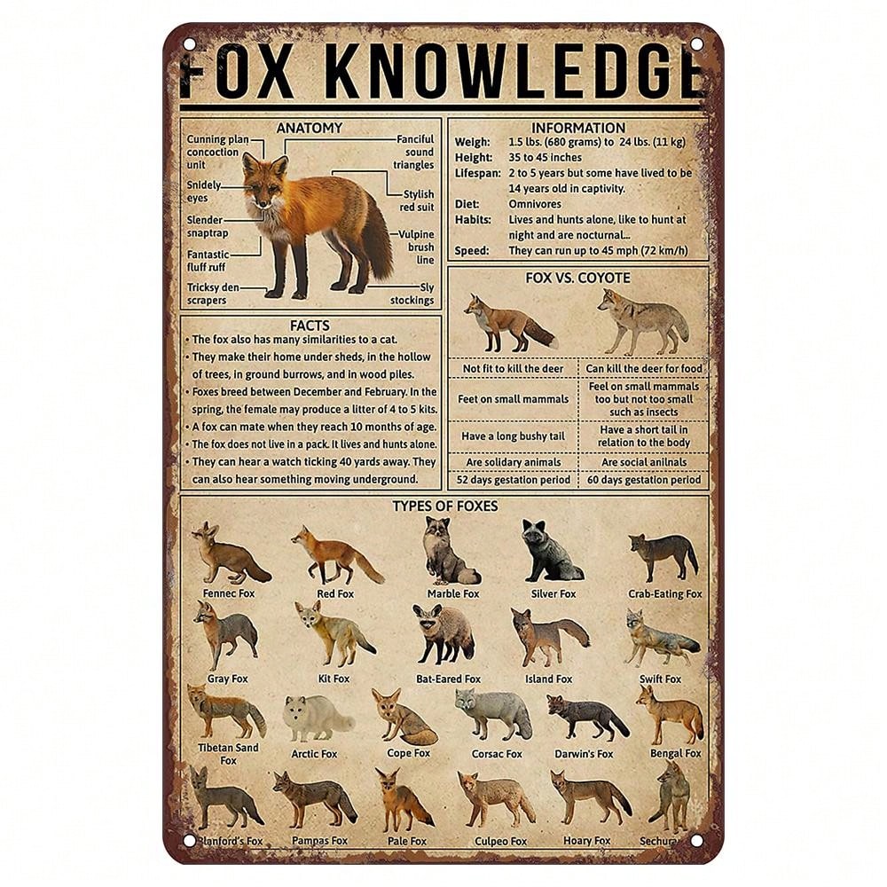 1pc,Fox Knowledge Metal Tin Sign Vintage Tin Sign Funny Wall Art ...
