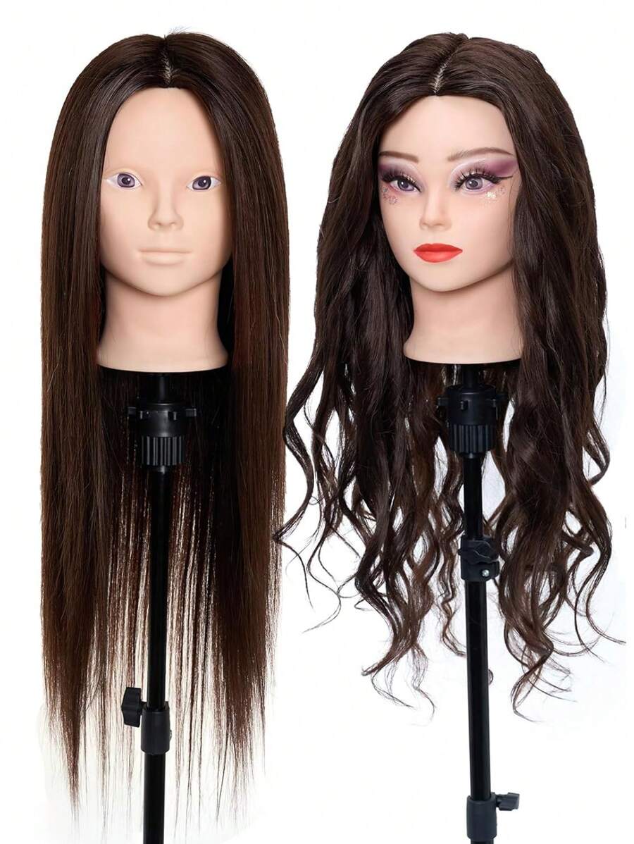 Brown Hair Makeup Mannequin Head With Slicked Back Hair 26 Inch Styling ...