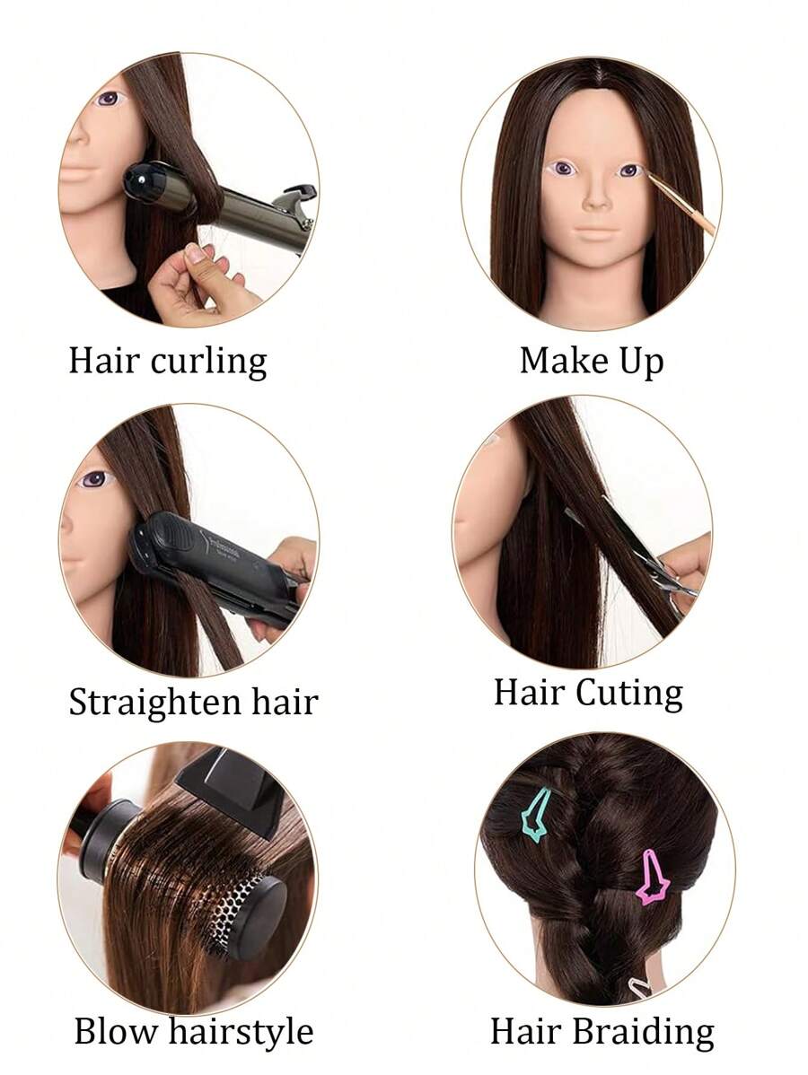 Brown Hair Makeup Mannequin Head With Slicked Back Hair 26 Inch Styling ...