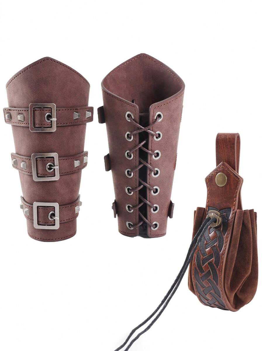 4pcs Medieval Warrior Vintage Outdoor PU Leather Knight Wrist Guard ...