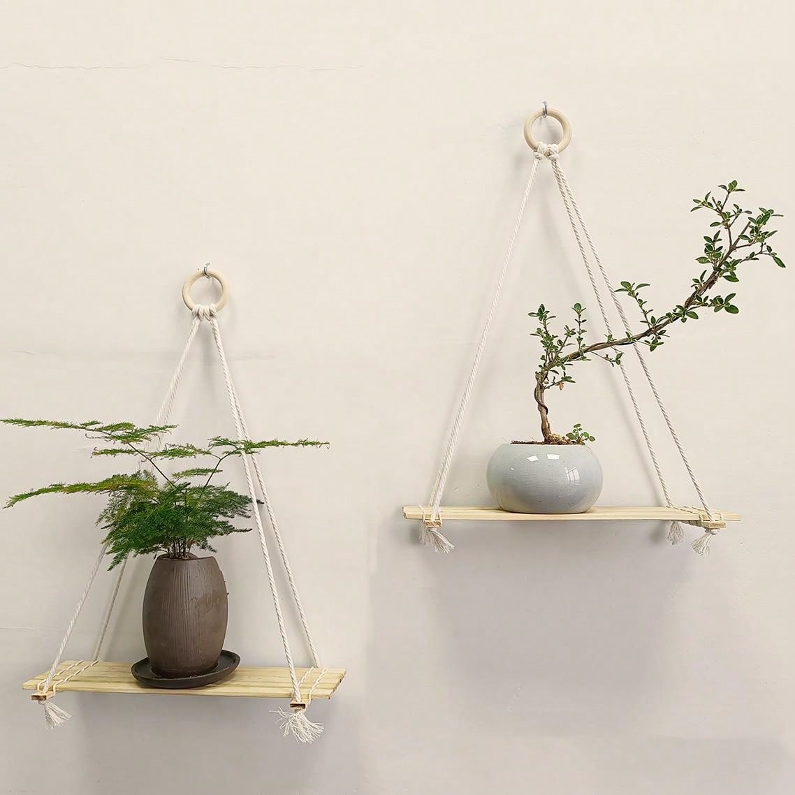 Bamboo Wall Mounted Shelf With Single Separated Layer Design For Living ...