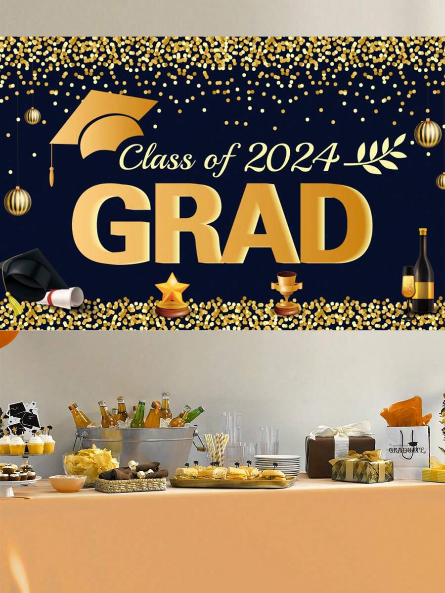 2024 Black And Gold Graduation Party Decorations, Congrats Grad Banner ...