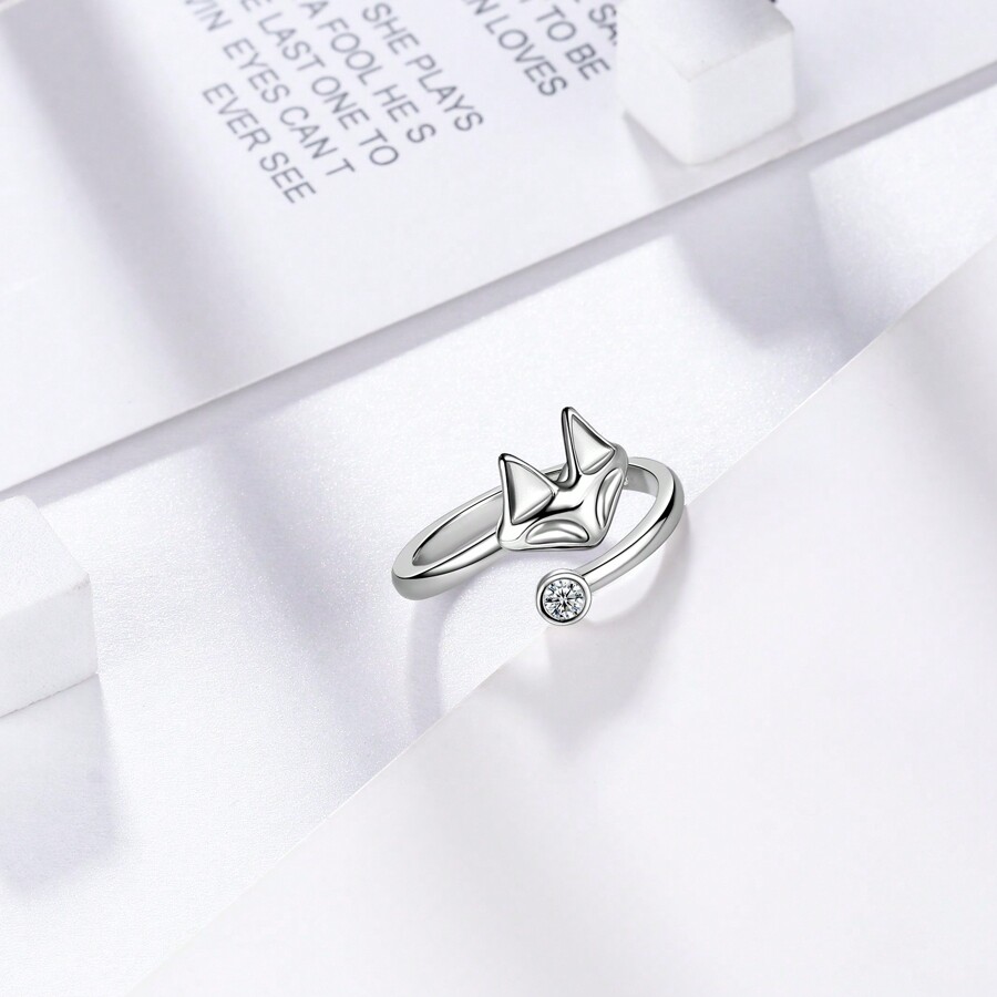 1pc Cute Fox Animal 925 Sterling Silver Ring For Women Men, Zirconia ...