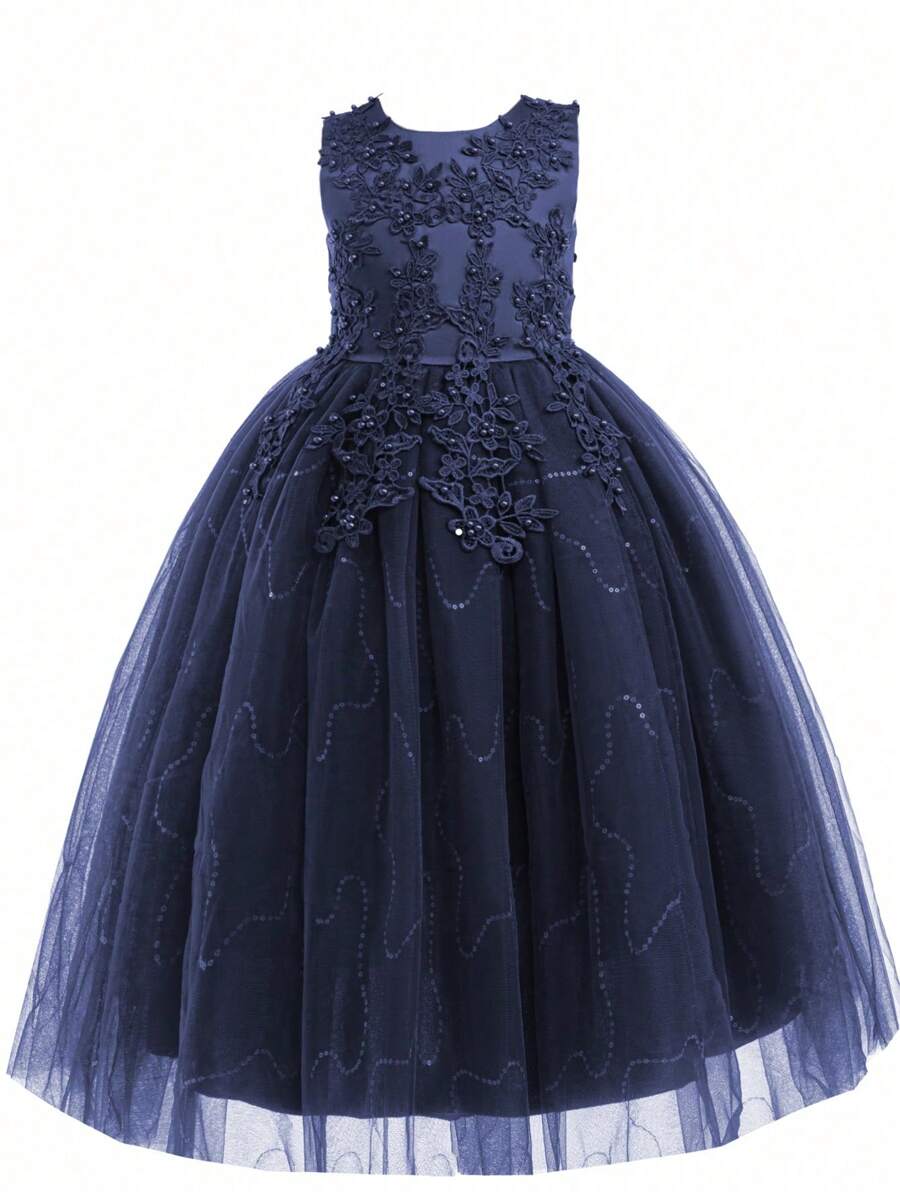 Vestido Formal Sin Mangas De Encaje Y Malla Transparente Para Niñas En ...