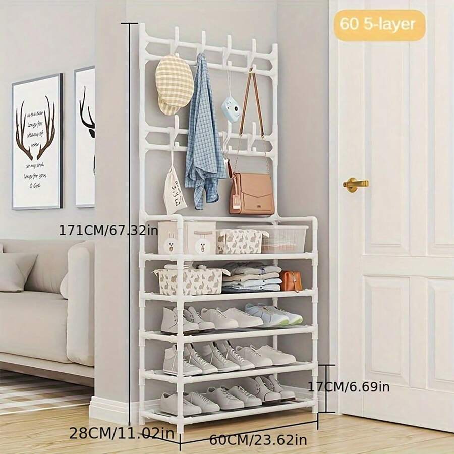 1pc Multifunctional Metal Entryway Shoe Rack With 4 Tier Shoe Storage ...