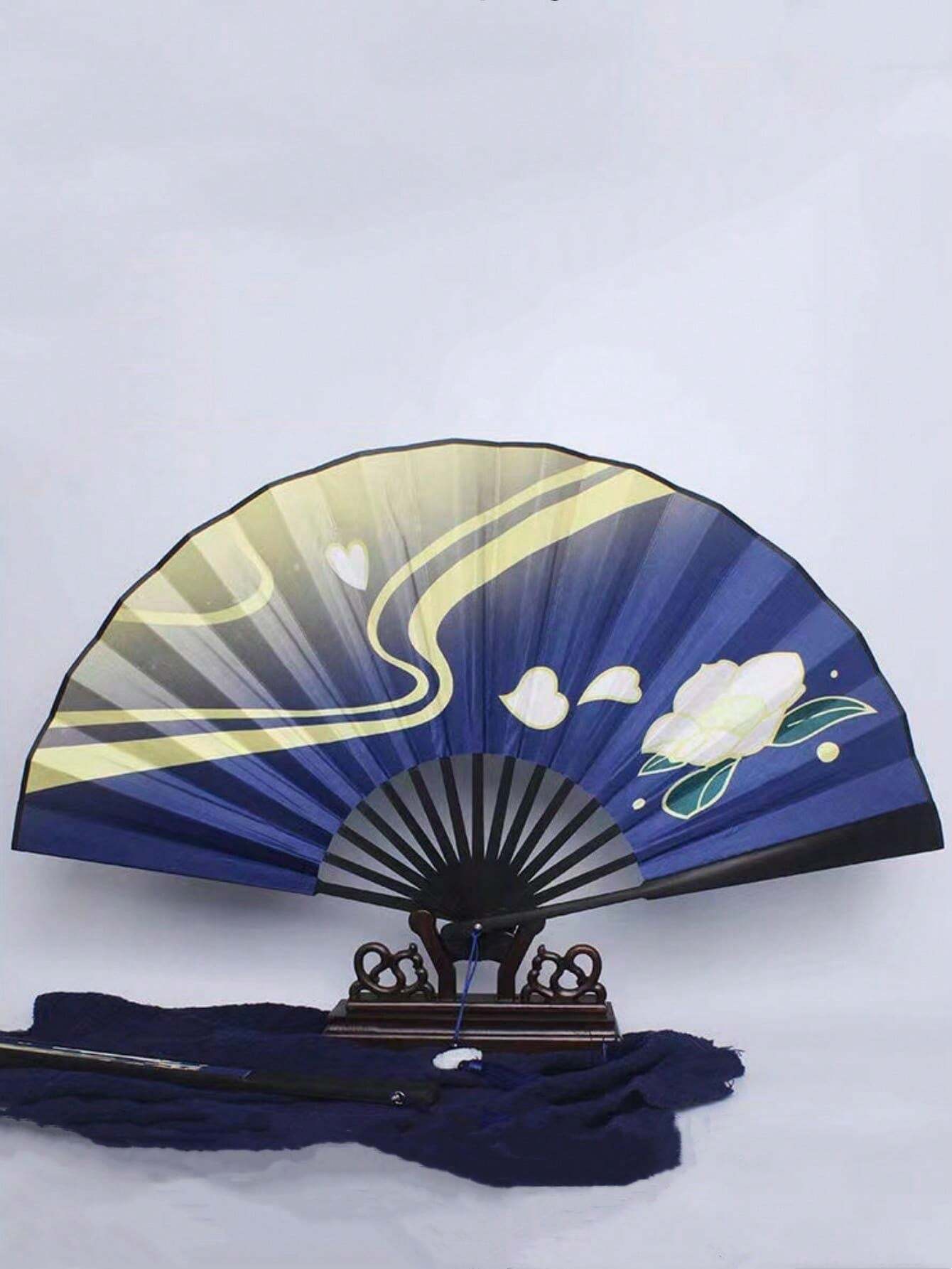 1pc Printed Double-Sided Silk Folding Fan With The Image Of Kagura ...